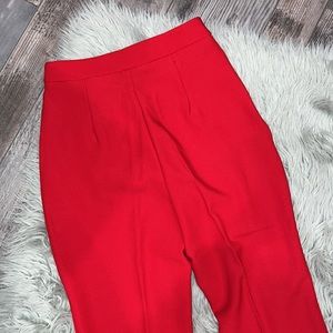 Zara | Pants & Jumpsuits | Zara Red High Waisted Extra Long Semi Skinny ...